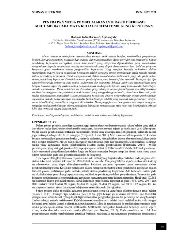 (PDF) Penerapan Media Pembelajaran Interaktif Berbasis Multimedia Pada Mata Kuliah Sistem ...