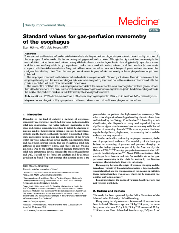 (PDF) Standard values for gas-perfusion manometry of the esophagus