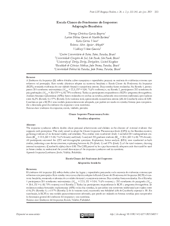 (PDF) Escala Clance do Fenômeno do Impostor: Adaptação Brasileira