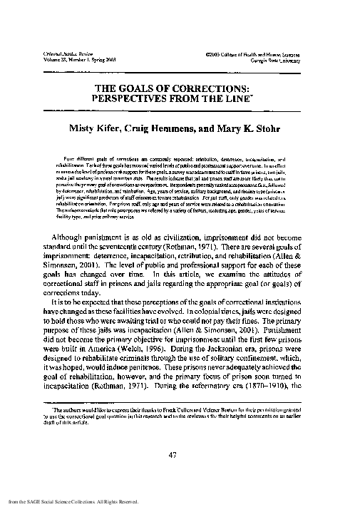 (PDF) The Goals of Corrections: Perspectives from the Line