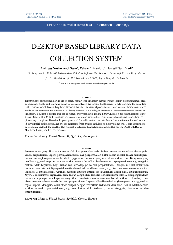 (PDF) Desktop Based Library Data Collection System
