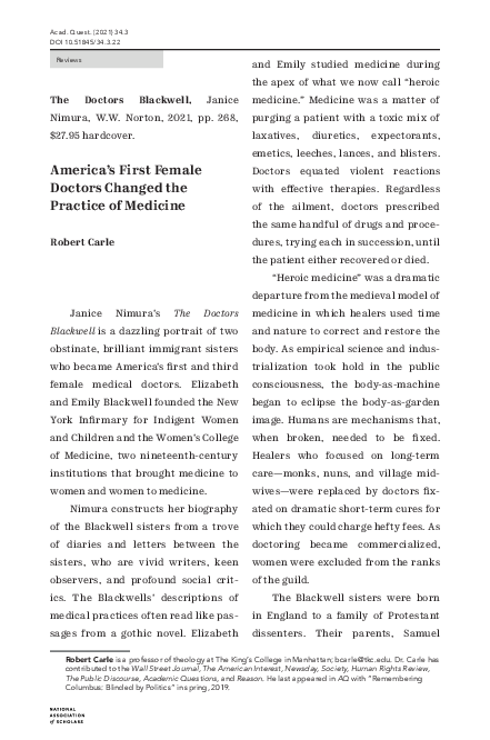 (PDF) America’s First Female Doctors Changed the Practice of Medicine