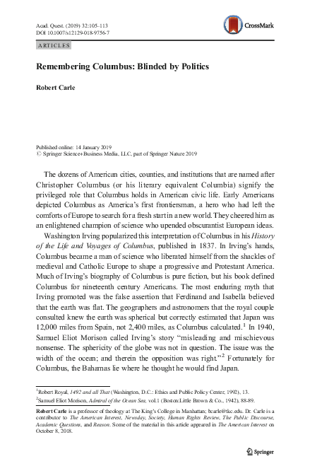 (PDF) Remembering Columbus: Blinded by Politics