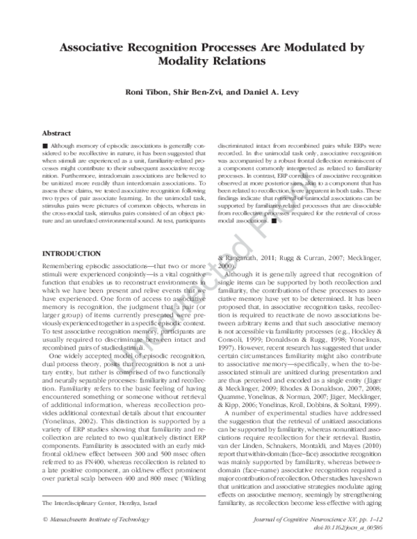 (PDF) Associative Recognition Processes Are Modulated by Modality Relations