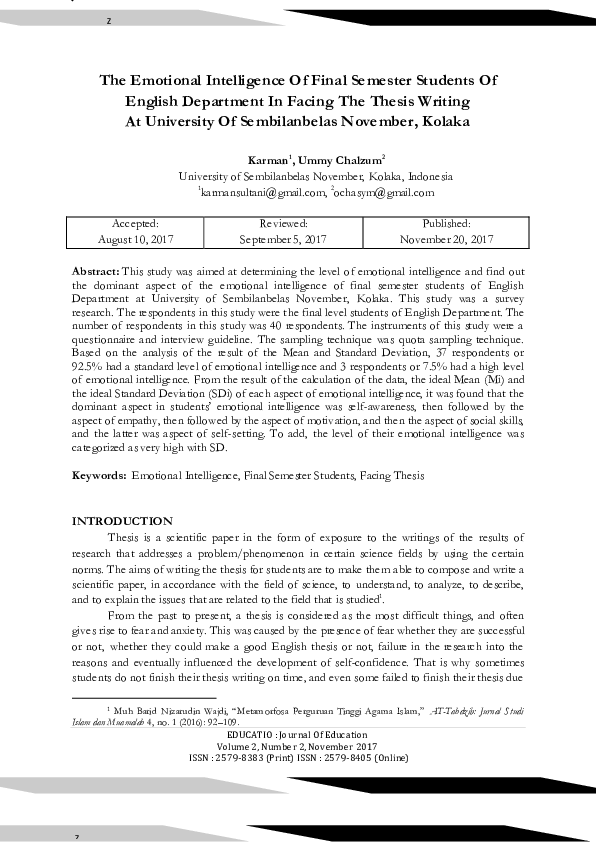 (PDF) The Emotional Intelligence Of Final Semester Students Of English ...
