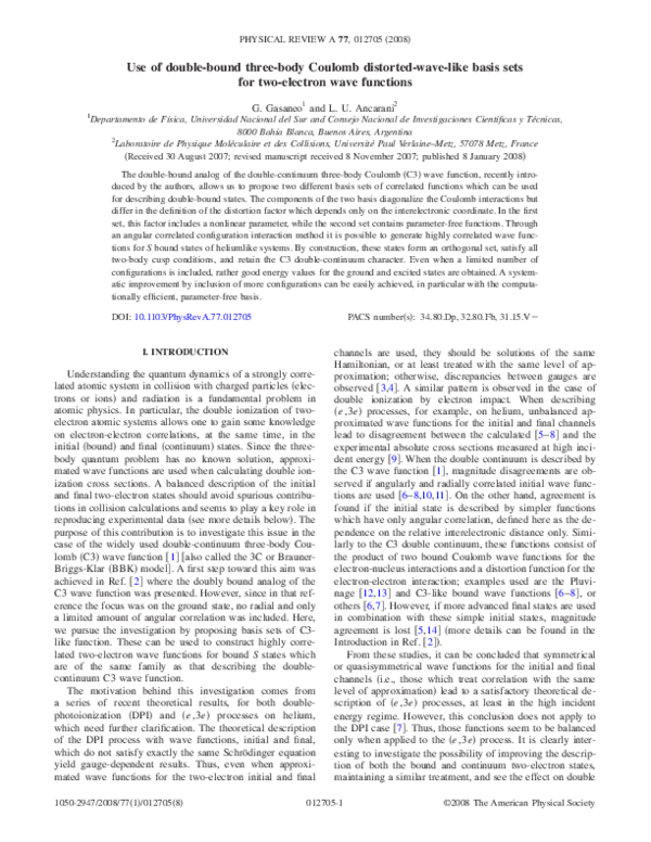 Pdf Use Of Double Bound Three Body Coulomb Distorted Wave Like Basis