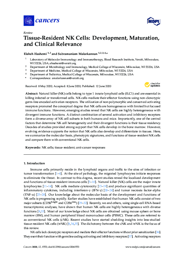 (PDF) Tissue-Resident NK Cells: Development, Maturation, and Clinical ...