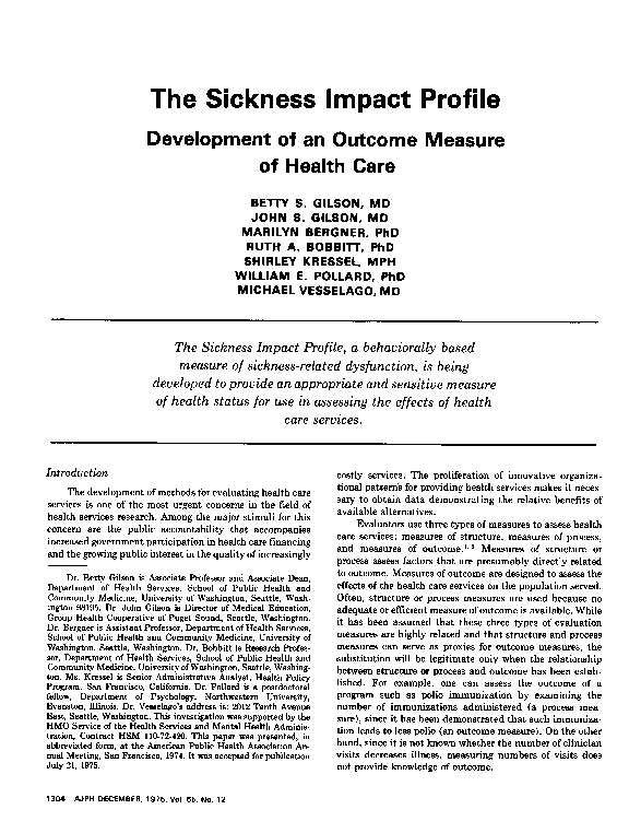 (PDF) The sickness impact profile. Development of an outcome measure of ...