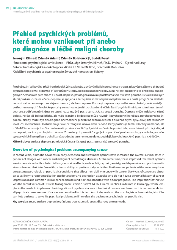 (PDF) Overview of psychological problems accompanying cancer