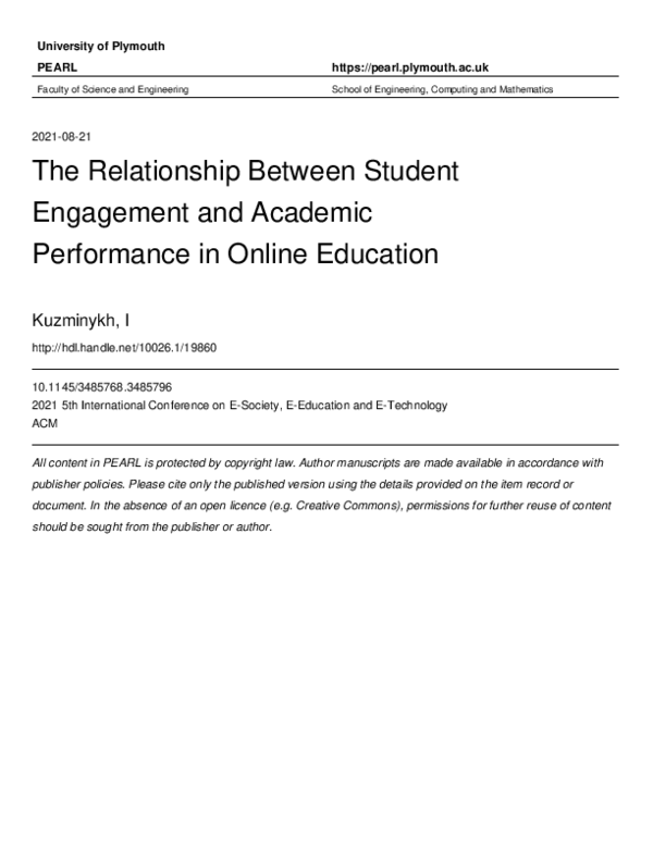 (PDF) The Relationship Between Student Engagement and Academic Performance in Online Education