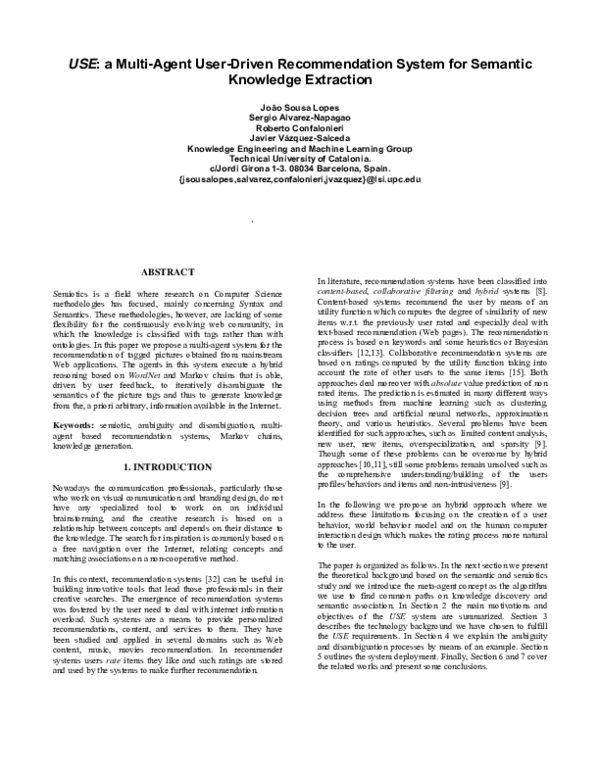 (PDF) USE: a multi-agent user-driven recommendation system for semantic ...