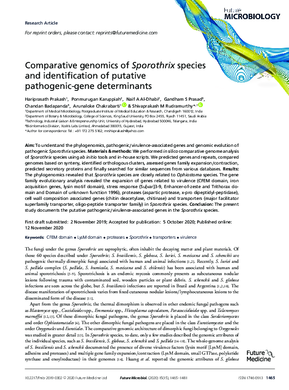 (PDF) Comparative genomics of Sporothrix species and identification of putative pathogenic-gene ...