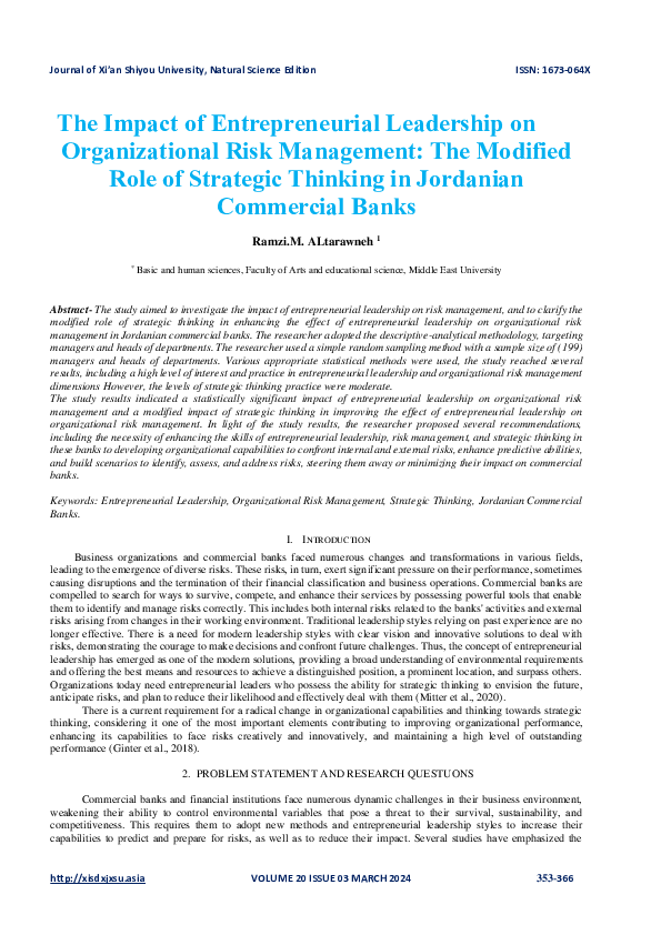 (PDF) The Impact of Entrepreneurial Leadership on Organizational Risk Management: The Modified ...