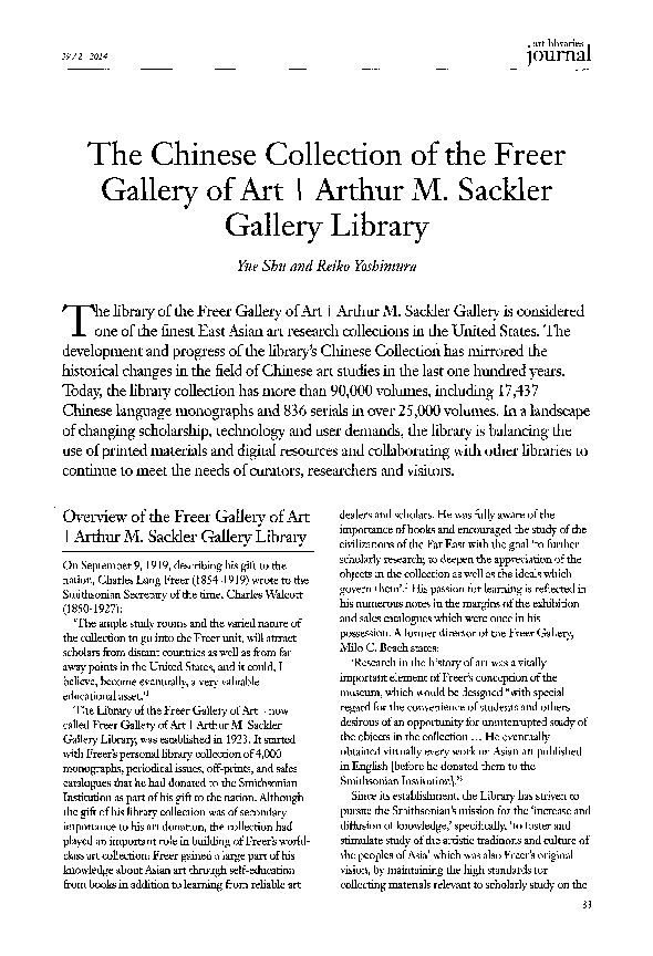 (PDF) evolution of the Freer Gallery's Chinese Collection
