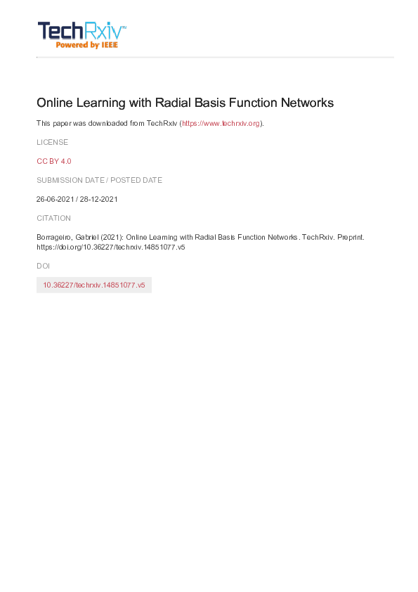 (PDF) Online Learning with Radial Basis Function Networks