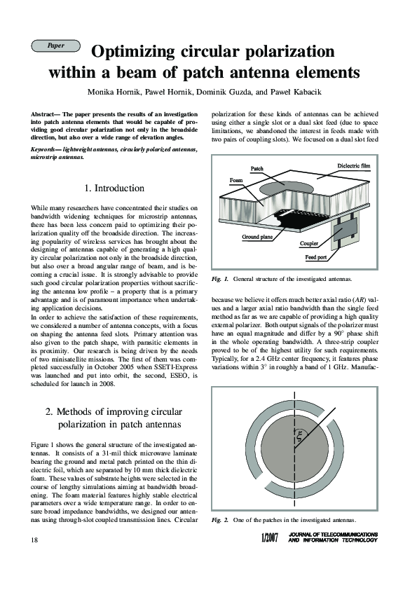 (PDF) Optimizing Circular Polarization within a Beam of Patch Antenna Elements