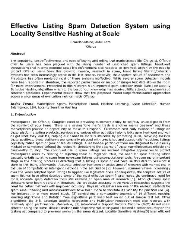 (PDF) Effective Listing Spam Detection System using Locality Sensitive ...