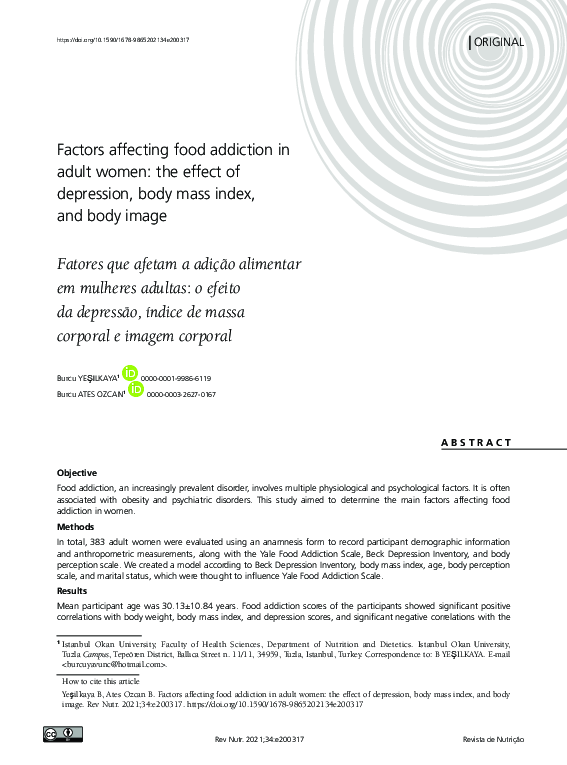 (PDF) Factors affecting food addiction in adult women: the effect of ...
