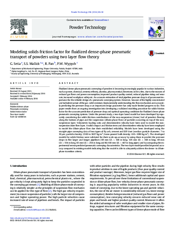(PDF) Modeling solids friction factor for fluidized dense-phase ...
