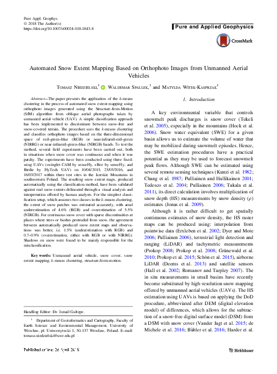 (PDF) Automated Snow Extent Mapping Based on Orthophoto Images from Unmanned Aerial Vehicles ...