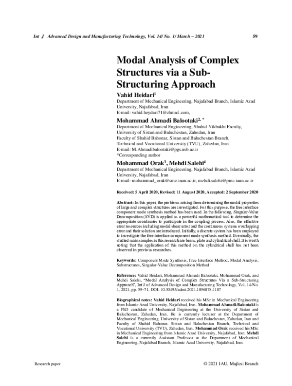 (PDF) Modal Analysis of Complex Structures via a Sub-Structuring Approach