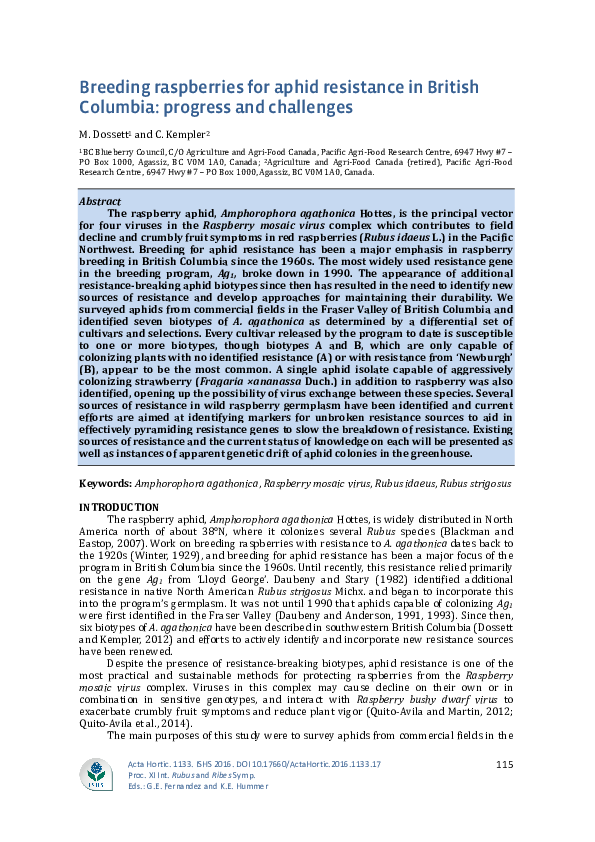 (PDF) Breeding raspberries for aphid resistance in British Columbia ...