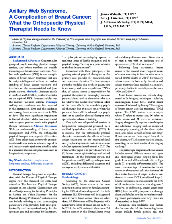 (PDF) Axillary Web Syndrome , A Complication of Breast Cancer : What ...