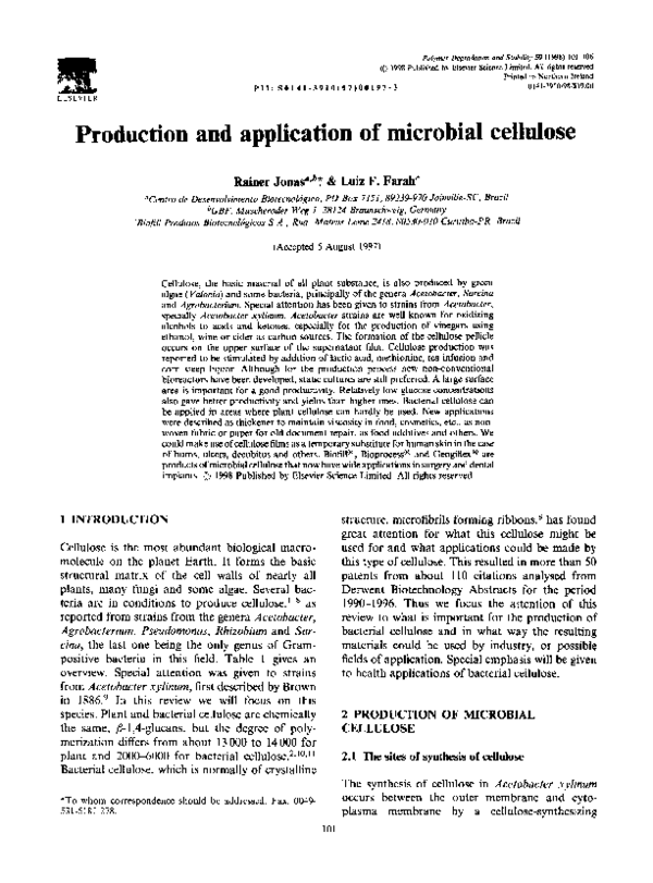 (PDF) Production and application of microbial cellulose