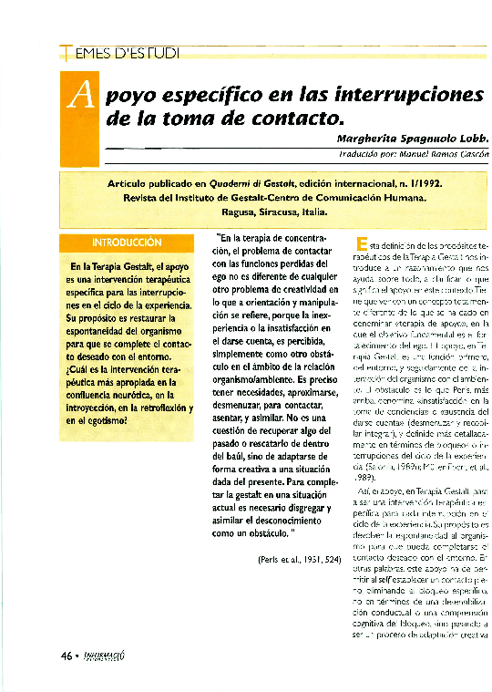 (PDF) Apoyo específico en las interrupciones de la toma de contacto