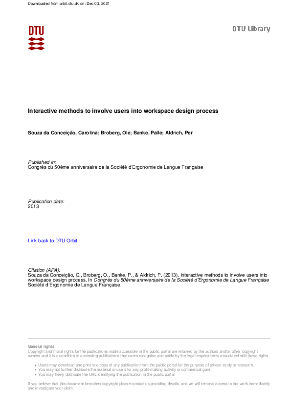 (PDF) Interactive methods to involve users into workspace design process