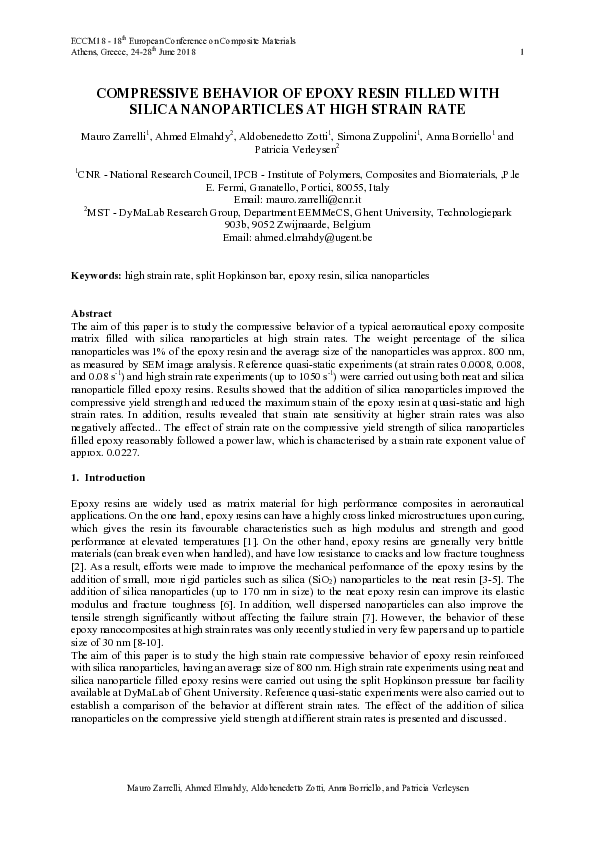 (PDF) Compressive Behavior Of Epoxy Resin Filled With Silica Nanoparticles At High Strain Rate