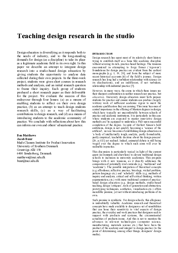 (PDF) Teaching design research in the studio