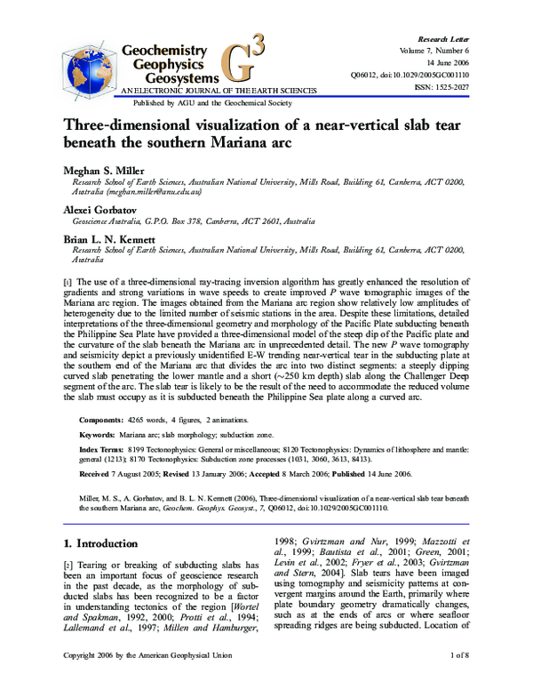 (PDF) Three-dimensional visualization of a near-vertical slab tear ...