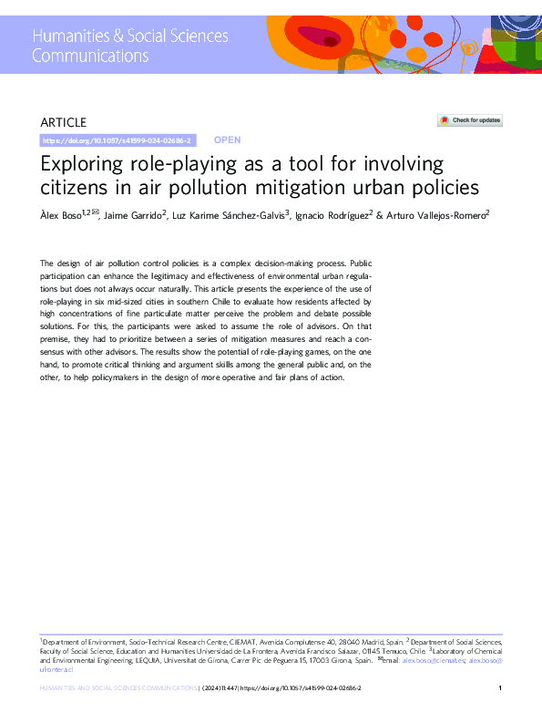 (PDF) Exploring role-playing as a tool for involving citizens in air ...