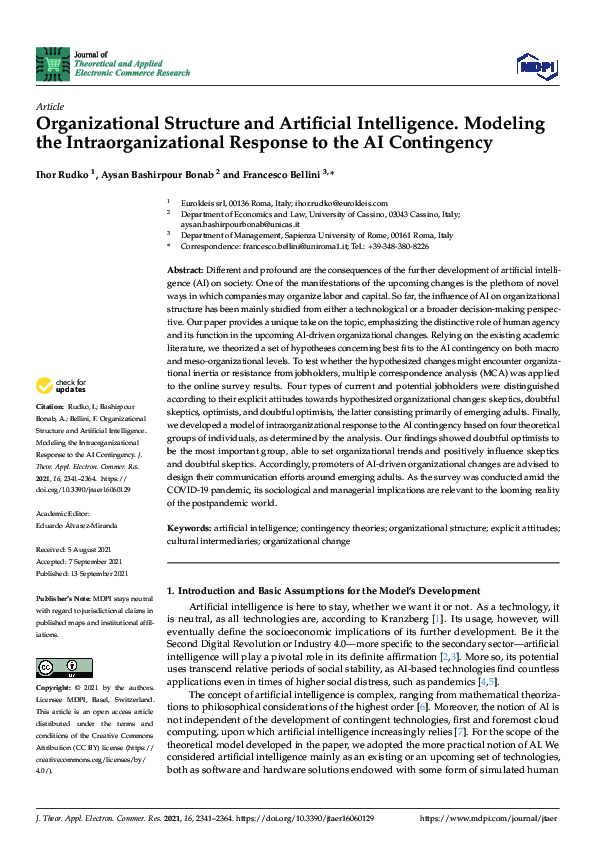 (PDF) Organizational Structure and Artificial Intelligence. Modeling the Intraorganizational ...
