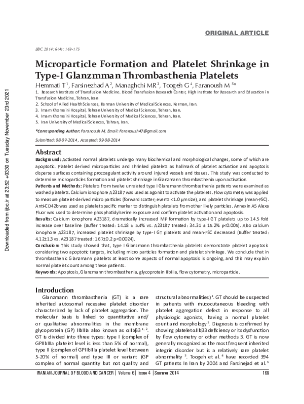 (PDF) Microparticle Formation and Platelet Shrinkage in Type-I ...