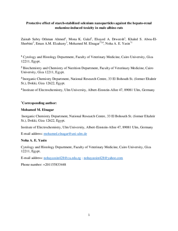 (PDF) Protective effect of starch-stabilized selenium nanoparticles against the hepato-renal ...