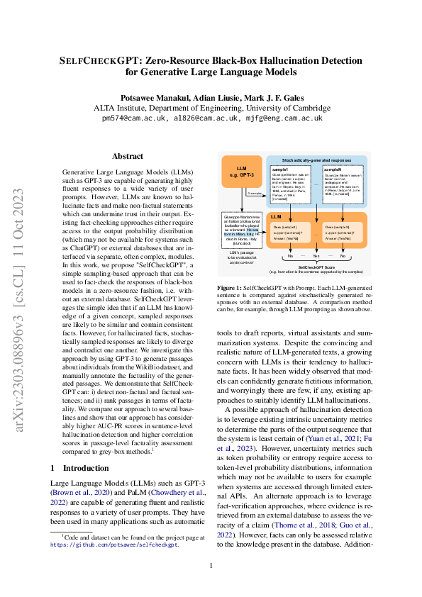 (PDF) SelfCheckGPT: Zero-Resource Black-Box Hallucination Detection for ...