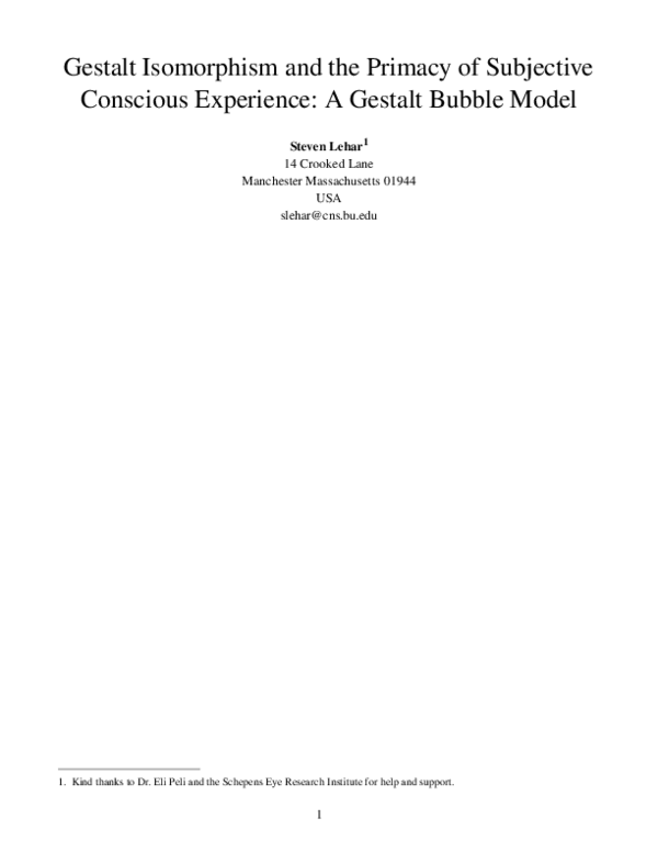 (PDF) Gestalt isomorphism and the primacy of subjective conscious ...