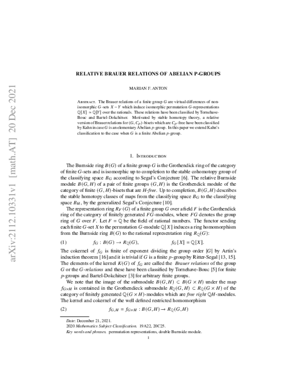 (PDF) Relative Brauer relations of abelian p-groups