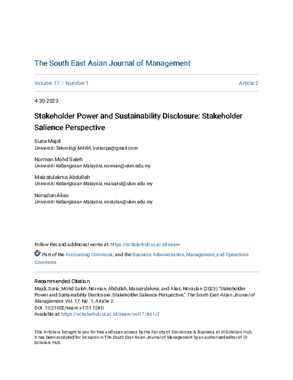 (PDF) Stakeholder Power And Sustainability Disclosure: Stakeholder ...