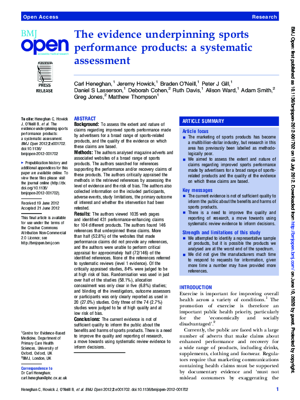 (PDF) The evidence underpinning sports performance products: a ...