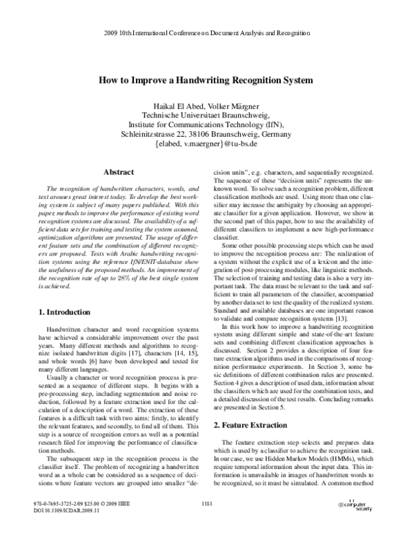 (PDF) How to Improve a Handwriting Recognition System