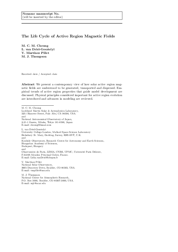 (PDF) The Life Cycle of Active Region Magnetic Fields