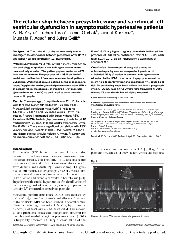 (PDF) The relationship between presystolic wave and subclinical left ...