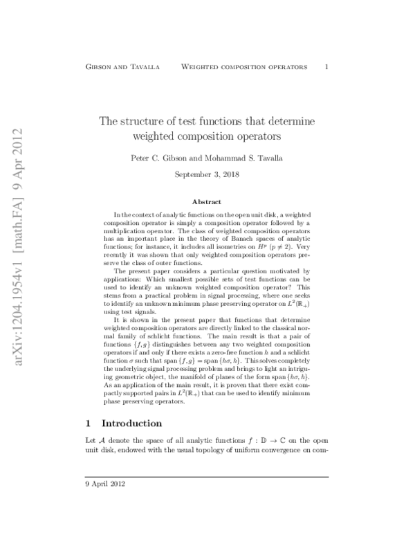 (PDF) The structure of test functions that determine weighted ...