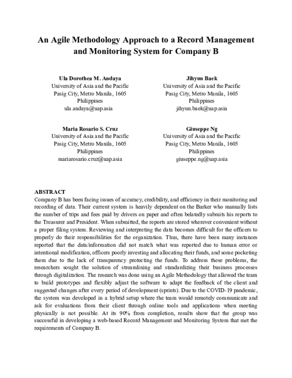 (PDF) An Agile Methodology Approach to a Record Management and ...