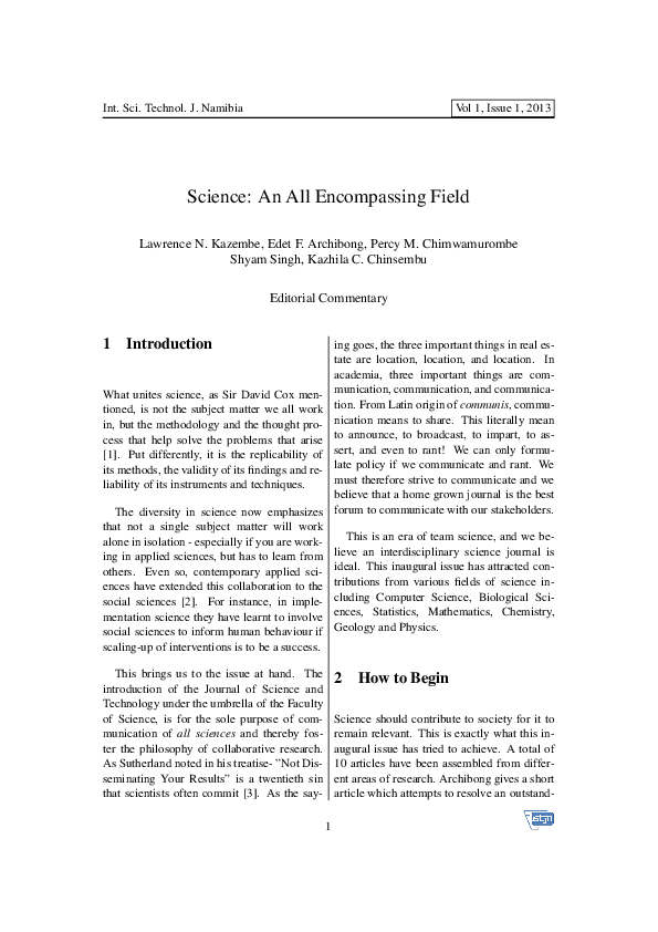 (PDF) Science: An All Encompassing Field