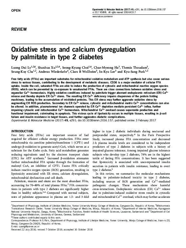(PDF) Oxidative stress and calcium dysregulation by palmitate in type 2 ...