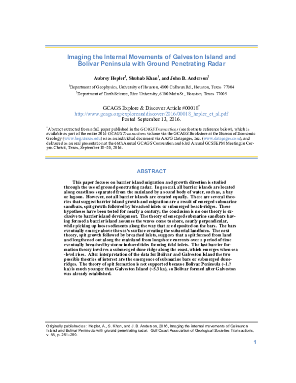(PDF) Imaging the Internal Movements of Galveston Island and Bolivar ...
